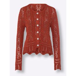 Heine Witt Damen Ajourstrickjacke mit Wellenkanten, rostrot, Gr&ouml;&szlig;e 50