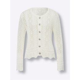 Heine Witt Damen Ajourstrickjacke mit Wellenkanten, champagner, Gr&ouml;&szlig;e 42