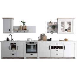 K&uuml;chenzeile Home Affaire "Florenz, K&uuml;che in Pinie Wei&szlig;, mit Herdumbau, ohne E-Ger&auml;te", wei&szlig; (k&uuml;che: wei&szlig;, front: pinie wei&szlig;, korpus: pinie wei&szlig;, arbeitsplatte: pinie wei&szlig;), B:394cm H:200cm T:60cm, Komplettk&uuml;chen-Sets, K&uuml;chenzeile, Breite 394 cm, mit verschn&ouml;rkelten Metallgriffen, Arbeitsh&ouml;he 92 cm