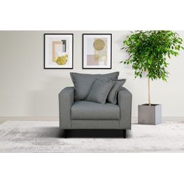 Sessel Home Affaire "VEYRAS Loungesessel, Ma&szlig;e B/T/H: 95/84/76 cm", grau, B:95cm H:76cm T:84cm, 100% Polyester, Sessel, Sessel, mit Wellenunterfederung, incl. Kissen