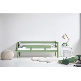 Einzelbett Hoppekids "ECO Comfort Kinderbett, Kiefer Massivholz, Jugendbett inkl. Rollrost", gr&uuml;n (blassgr&uuml;n), B:76cm H:65cm L:166cm, Kiefer massiv, Betten, 70x160 cm, wahlweise in verschieden Farben/ Matratze/ Absturzsicherung