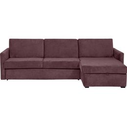 Schlafsofa Home Affaire "GOLDPOINT Ecksofa 264 cm, Liegefl&auml;che (140/200cm), L-Form", lila (beere), B:264cm H:85cm T:157cm, Stuktur weich (100% Polyester);Luxus-Microfaser (100% Polyester), Sofas, Schlafsofa, Bettfunktion, Bonell-Federkernmatratze und Dauerschl&auml;fer-Funktion