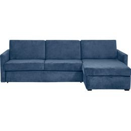 Schlafsofa Home Affaire "GOLDPOINT Ecksofa 264 cm, Liegefl&auml;che (140/200cm), L-Form", blau, B:264cm H:85cm T:157cm, Stuktur weich (100% Polyester);Luxus-Microfaser (100% Polyester), Sofas, Schlafsofa, Bettfunktion, Bonell-Federkernmatratze und Dauerschl&auml;fer-Funktion