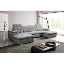 Wohnlandschaft WERK2 "Napoli zeitlos, elegant, bequem, Breite 330cm, U-Form", grau, B:330cm H:106cm T:174cm, 100% Polyester, Sofas, Wohnlandschaft, verstellbare Kopfteile, mit Schlaffunktion und Bettkasten