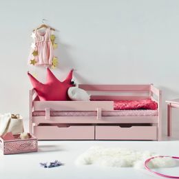 Einzelbett Hoppekids "ECO Comfort Kinderbett, Kiefer Massivholz, Jugendbett inkl. Rollrost", rosa (blassrosa), B:76cm H:65cm L:166cm, Kiefer massiv, Betten, 70x160 cm, wahlweise in verschieden Farben/ Matratze/ Absturzsicherung