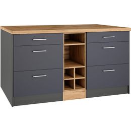 K&uuml;cheninsel KOCHSTATION "KS-Milan", grau (k&uuml;che: grau, front: anthrazit, korpus: grafitgrau, arbeitsplatte: wotaneiche), B:153cm H:86cm T:100cm, Komplettk&uuml;chen-Sets, Stellma&szlig; 153/100 cm, viel Stauraum, Lebensmittelpunkt: K&uuml;che