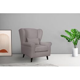 Sessel Home Affaire "Ohrensessel CHISTELLE, wahlweise mit Polsterhocker", beige, B:81cm H:99cm T:87cm, 100% Polyester, Sessel, Sessel, mit Wellenunterfederung, Ma&szlig;e: B/T/H: 81/87/99 cm