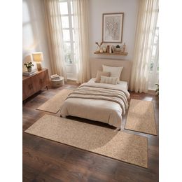 Bettumrandung Hanse Home "Wolly 2" Gr. 14, beige (beige, braun), H:12mm, Obermaterial: 100% Polypropylen, Bettumrandungen, Bettvorleger, 3-teiliger L&auml;ufer Set, Unifarben, Kurzflor, Bettl&auml;ufer