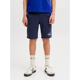 Jack & Jones Sweatshorts JACK & JONES JUNIOR "JPSTGORDON BRANDON SWEAT SHORTS JNR", M&auml;dchen, Gr. 152, N-Gr, blau (navy blazer), angeraute Sweatware, Obermaterial: 65% Polyester, 35% Baumwolle, bedruckt, normal, Hosen Sweatshorts