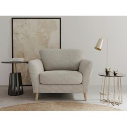 Sessel Home Affaire "MARSEILLE", grau (light grau), B:103cm H:88cm T:90cm, Webstoff (100% Polyester);Struktur fein (58% Polyester, 22% Polypropylen);Filzoptik (100% Polyester), Sessel, Sessel, Massivholzbeine Eiche, Landhausstil, Wellenunterfederung