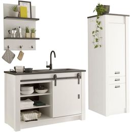 K&uuml;che Home Affaire "Sherwood", wei&szlig; (k&uuml;che: wei&szlig;, korpus: pinie wei&szlig;, arbeitsplatte: anthrazit), B:210cm T:64cm, Komplettk&uuml;chen-Sets, Breite 210 cm, ohne E-Ger&auml;te
