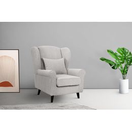 Sessel Home Affaire "Ohrensessel CHISTELLE, wahlweise mit Polsterhocker", beige (creme), B:81cm H:99cm T:87cm, 100% Polyester, Sessel, Sessel, mit Wellenunterfederung, Ma&szlig;e: B/T/H: 81/87/99 cm