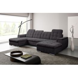 Wohnlandschaft WERK2 "Napoli zeitlos, elegant, bequem, Breite 330cm, U-Form", anthrazit, B:330cm H:106cm T:174cm, 100% Polyester, Sofas, Wohnlandschaft, verstellbare Kopfteile, mit Schlaffunktion und Bettkasten