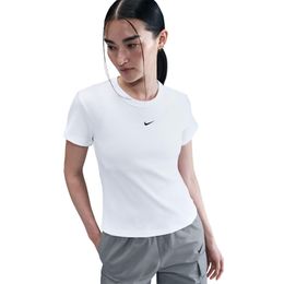 T-Shirt Nike Sportswear "Nike Sportswear Women's Tight Ribbed Short-Sleeve T-Shirt", Damen, Gr. M, wei&szlig;, Feinripp, Obermaterial: 94% Baumwolle, 6% Elasthan, unifarben, figurumspielend h&uuml;ftlang, Rundhals, Shirts T-Shirt, figurumspielende Passform, Kurzarm, h&uuml;ftlange Schnittform