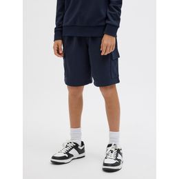 Jack & Jones Cargoshorts JACK & JONES JUNIOR "JPSTBRADLEY SWEAT CARGO SHORTS SN JNR", M&auml;dchen, Gr. 128, N-Gr, blau (navy blazer), Web, Obermaterial: 65% Polyester, 35% Baumwolle, unifarben, regular fit knielang, Hosen