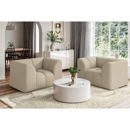 Sessel OTTO HOME "TUURE Verl&auml;ssliche Qualit&auml;t, moderne Steppung, Breite 134cm", grau (taupe), B:134cm H:81cm T:94cm, 100% Polyester, Sessel, Sessel, Bubble Optik, hoher Sitzkomfort, Wellenunterfederung