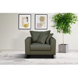 Sessel Home Affaire "VEYRAS Loungesessel, Ma&szlig;e B/T/H: 95/84/76 cm", gr&uuml;n, B:95cm H:76cm T:84cm, 100% Polyester, Sessel, Sessel, mit Wellenunterfederung, incl. Kissen