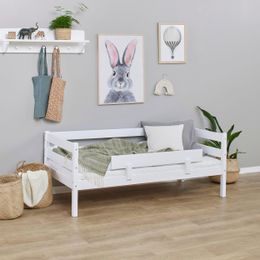 Einzelbett Hoppekids "ECO Comfort Kinderbett, Kiefer Massivholz, Jugendbett inkl. Rollrost", wei&szlig;, B:76cm H:65cm L:166cm, Kiefer massiv, Betten, 70x160 cm, wahlweise in verschieden Farben/ Matratze/ Absturzsicherung