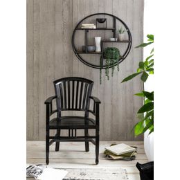Armlehnstuhl Sit "Samba Lodge Stil Massivholz Vintage Esszimmerstuhl", braun (dunkelbraun), Massivholz, St&uuml;hle, Armlehnstuhl, Armlehnstuhl aus Massivholz im Lodge Stil mit Antik Finish