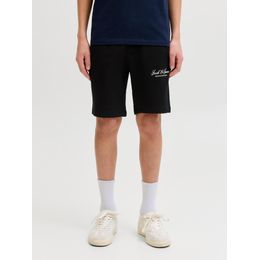 Jack & Jones Sweatshorts JACK & JONES JUNIOR "JPSTGORDON ARCHIVE SWEAT SHORTS SN JNR", M&auml;dchen, Gr. 176, N-Gr, schwarz, angeraute Sweatware, Obermaterial: 80% Baumwolle, 20% Polyester, unifarben, regular fit knielang, Hosen Sweatshorts