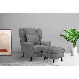 Sessel Home Affaire "Ohrensessel CHISTELLE, wahlweise mit Polsterhocker", grau, B:81cm H:99cm T:87cm, 100% Polyester, Sessel, Sessel, mit Wellenunterfederung, Ma&szlig;e: B/T/H: 81/87/99 cm