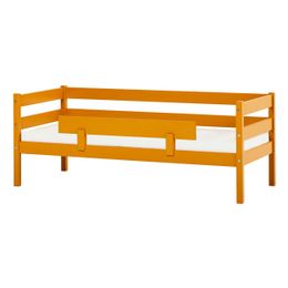 Einzelbett Hoppekids "ECO Comfort Kinderbett, Kiefer Massivholz, Jugendbett inkl. Rollrost", gelb (herbstgelb), B:76cm H:65cm L:166cm, Kiefer massiv, Betten, 70x160 cm, wahlweise in verschieden Farben/ Matratze/ Absturzsicherung