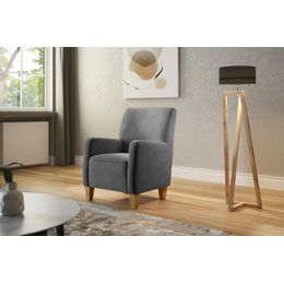 Sessel Home Affaire "Viva", grau, B:74cm H:93cm T:81cm, 100% Polyester, Sessel, Sessel, mit Federkern, mit Eichenf&uuml;&szlig;en
