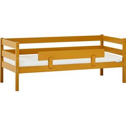 Einzelbett Hoppekids "ECO Comfort Kinderbett, Kiefer Massivholz, Jugendbett inkl. Rollrost", gelb (herbstgelb), B:76cm H:65cm L:166cm, Kiefer massiv, Betten, 70x160 cm, wahlweise in verschieden Farben/ Matratze/ Absturzsicherung