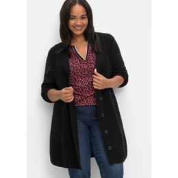 sheego Damen Longstrickjacke im Struktur-Mix, schwarz, Gr&ouml;&szlig;e 40/42