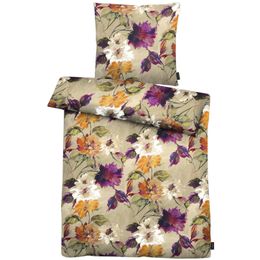 Bettw&auml;sche Apelt "Luna", bunt (beige, bunt), B/L: 155cm x 220cm, 1 Stk., 1 Stk., Satin (Bio-Baumwolle), B/L: 80cm x 80cm, 2 Stk., Satin (Bio-Baumwolle), Obermaterial: 100% Baumwolle, Bettw&auml;sche, Bettw&auml;sche, mit floralem Print