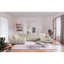 Wohnlandschaft COTTA "Orion U-Form, B: 409 cm", nature, B:409cm H:73cm T:225cm, 90% Polyester, 10% Polyamid, Sofas, Wohnlandschaft, mit Kopfteilverstellung & 6 Nierenkissen