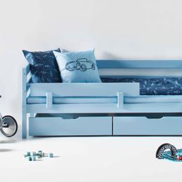 Einzelbett Hoppekids "ECO Comfort Kinderbett, Kiefer Massivholz, Jugendbett inkl. Rollrost", blau (traum blau), B:76cm H:65cm L:166cm, Kiefer massiv, Betten, 70x160 cm, wahlweise in verschieden Farben/ Matratze/ Absturzsicherung