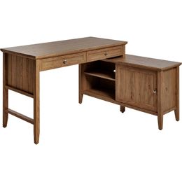 Eckschreibtisch Jahnke "CLASSIC C 145 E", braun (montana eiche, montana eiche, montana eiche), B:144,9cm H:79cm T:120cm, Tische, Eckschreibtisch, wechselseitig montierbar, mit Schiebet&uuml;r, Schenkelma&szlig; 144,9 x 120 cm