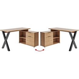 Eckschreibtisch Jahnke "X-CLUB C 40 E", braun (schwarz, montana eiche, montana eiche, schwarz), B:140cm H:76cm T:95cm, Tische, Eckschreibtisch, Eckschreibtisch, wechselseitig montierbar, X-Gestell