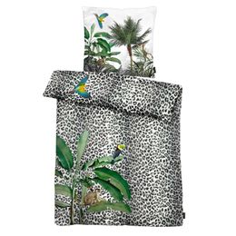 Bettw&auml;sche Apelt "Jungle", gr&uuml;n, B/L: 135cm x 200cm, 1 Stk., 1 Stk., Satin (Bio-Baumwolle), B/L: 80cm x 80cm, Satin (Bio-Baumwolle), Obermaterial: 100% Baumwolle, Bettw&auml;sche, Bettw&auml;sche, Regenwaldmotiv