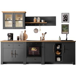K&uuml;chenzeile OTTO HOME "KS-Westminster, Pantryk&uuml;che im Landhaus Stil, hochwertige Metallgriffe", grau (k&uuml;che: grau, korpus: grau dunkel, arbeitsplatte: eiche wotanfarben), B:294cm H:200cm T:60cm, Komplettk&uuml;chen-Sets, K&uuml;chenzeile, Breite 294 cm, Kommoden, Wandpaneel, H&auml;ngeschrank, Herdumbau