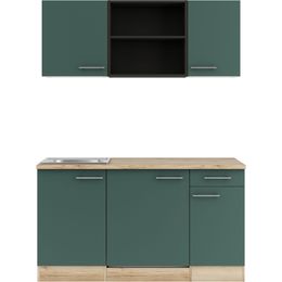Pantryk&uuml;che Optifit "Bella", gr&uuml;n (k&uuml;che: gr&uuml;n, front: steingr&uuml;n, korpus: wildeichefarben, arbeitsplatte: wildeichefarben), B:150cm T:60cm, Komplettk&uuml;chen-Sets, Breite 150 cm, wahlweise mit Kochfeld oder Unterbauk&uuml;hlschrank