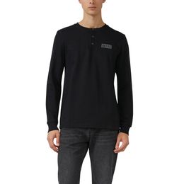 Langarmshirt s.Oliver, Herren, Gr. M, schwarz, Jersey, Obermaterial: 100% Baumwolle, unifarben, regular fit normal, Rundhals, Rippb&uuml;ndchen, Shirts Langarmshirt, mit Logo Stickerei