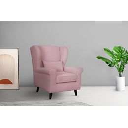 Sessel Home Affaire "Ohrensessel CHISTELLE, wahlweise mit Polsterhocker", rosa, B:81cm H:99cm T:87cm, 100% Polyester, Sessel, Sessel, mit Wellenunterfederung, Ma&szlig;e: B/T/H: 81/87/99 cm