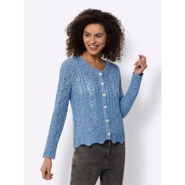 Heine Witt Damen Ajourstrickjacke mit Wellenkanten, mittelblau, Gr&ouml;&szlig;e 46