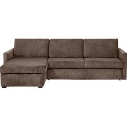 Schlafsofa Home Affaire "GOLDPOINT Ecksofa 264 cm, Liegefl&auml;che (140/200cm), L-Form", braun, B:264cm H:85cm T:157cm, Stuktur weich (100% Polyester);Luxus-Microfaser (100% Polyester), Sofas, Schlafsofa, Bettfunktion, Bonell-Federkernmatratze und Dauerschl&auml;fer-Funktion