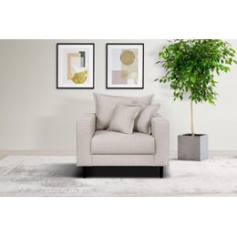 Sessel Home Affaire "VEYRAS Loungesessel, Ma&szlig;e B/T/H: 95/84/76 cm", beige, B:95cm H:76cm T:84cm, 100% Polyester, Sessel, Sessel, mit Wellenunterfederung, incl. Kissen