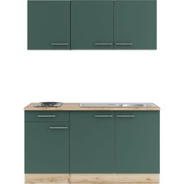 Pantryk&uuml;che Optifit "Bella", gr&uuml;n (k&uuml;che: gr&uuml;n, front: steingr&uuml;n, korpus: wildeichefarben, arbeitsplatte: wildeichefarben), B:150cm T:60cm, Komplettk&uuml;chen-Sets, Breite 150 cm, wahlweise mit Kochfeld oder Unterbauk&uuml;hlschrank