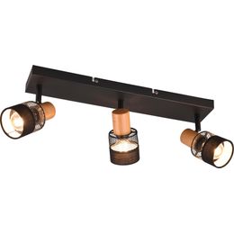 Trio LEUCHTEN Deckenstrahler "NANDINI, Spot exkl E14 max 10W, flexibel drehbarer Spot", schwarz matt, holz, 3, H: 17cm, 1 Stk., Leuchten, Deckenspot mit Schirm aus Holz, Stoff und Metall, &Oslash;7cm Schirm, Deckenstrahler