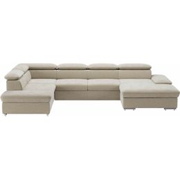 Sit & More Wohnlandschaft SIT & MORE "Valantine U-Form, B: 349 cm", beige (nature), B:349cm H:73cm T:226cm, 100% Polyester, Sofas, Wohnlandschaft, mit Arm- & Kopfteilverstellung, optional mit Bettfunktion