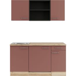 Pantryk&uuml;che Optifit "Bella", rot (k&uuml;che: rot, front: rostrot, korpus: wildeichefarben, arbeitsplatte: wildeichefarben), B:150cm T:60cm, Komplettk&uuml;chen-Sets, Breite 150 cm, wahlweise mit Kochfeld oder Unterbauk&uuml;hlschrank