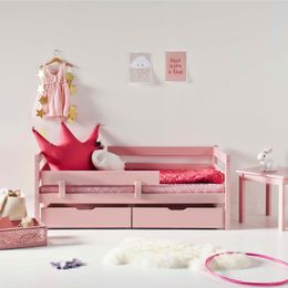 Einzelbett Hoppekids "ECO Comfort Kinderbett, Kiefer Massivholz, Jugendbett inkl. Rollrost", rosa (blassrosa), B:76cm H:65cm L:166cm, Kiefer massiv, Betten, 70x160 cm, wahlweise in verschieden Farben/ Matratze/ Absturzsicherung