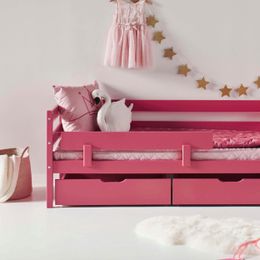Einzelbett Hoppekids "ECO Comfort Kinderbett, Kiefer Massivholz, Jugendbett inkl. Rollrost", rosa (barockrose), B:76cm H:65cm L:166cm, Kiefer massiv, Betten, 70x160 cm, wahlweise in verschieden Farben/ Matratze/ Absturzsicherung