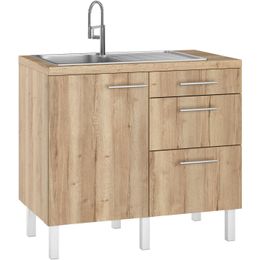 Pantryk&uuml;che Optifit "Lilly", braun (k&uuml;che: natur, front: wildeiche, korpus: wildeichefarben, arbeitsplatte: wildeichefarben), B:100cm H:90cm T:60cm, Komplettk&uuml;chen-Sets, Breite 100 cm