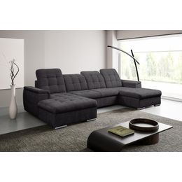 Wohnlandschaft WERK2 "Napoli zeitlos, elegant, bequem, Breite 330cm, U-Form", anthrazit, B:330cm H:106cm T:174cm, 100% Polyester, Sofas, Wohnlandschaft, verstellbare Kopfteile, mit Schlaffunktion und Bettkasten